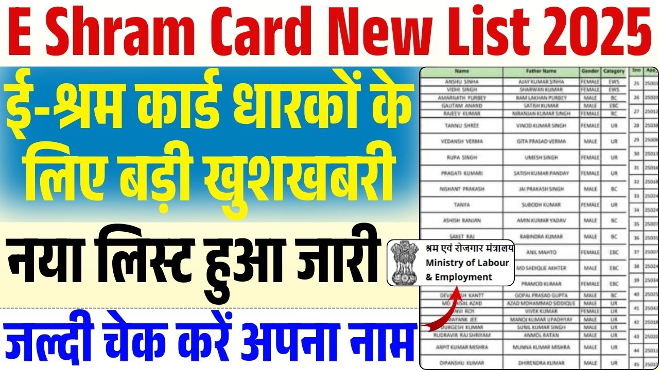 E Shram Card New List 2025: ई-श्रम कार्ड धारकों के लिए बड़ी खुशखबरी नया ...