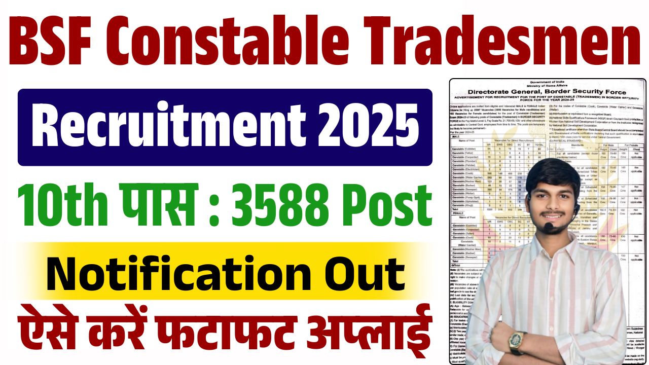 BSF Constable Tradesmen Recruitment 2025: Notification Out For 3588 Vacancies, Apply Online - DS ...