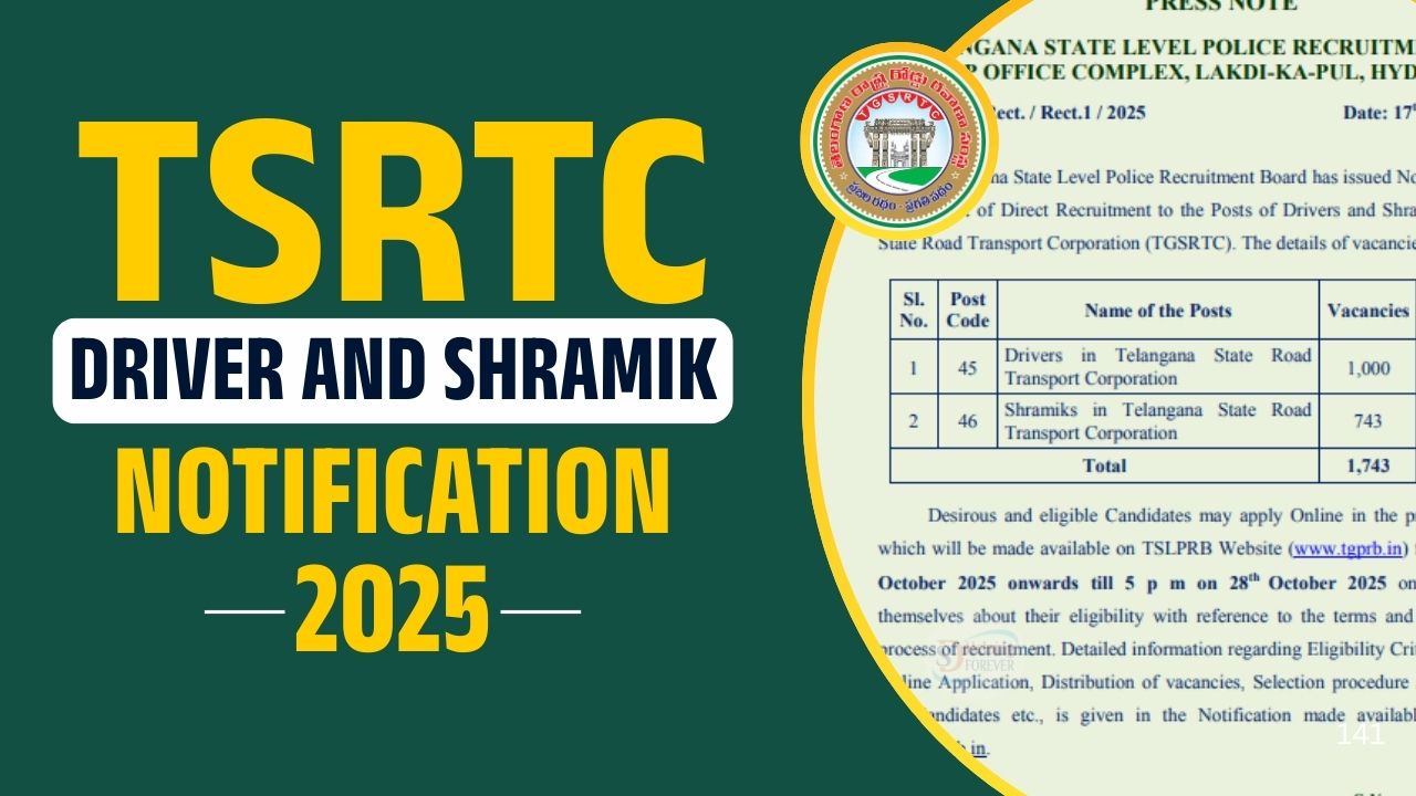 TSRTC Driver And Shramik Notification 2025: 10वीं पास के लिए TSRTC मे ...