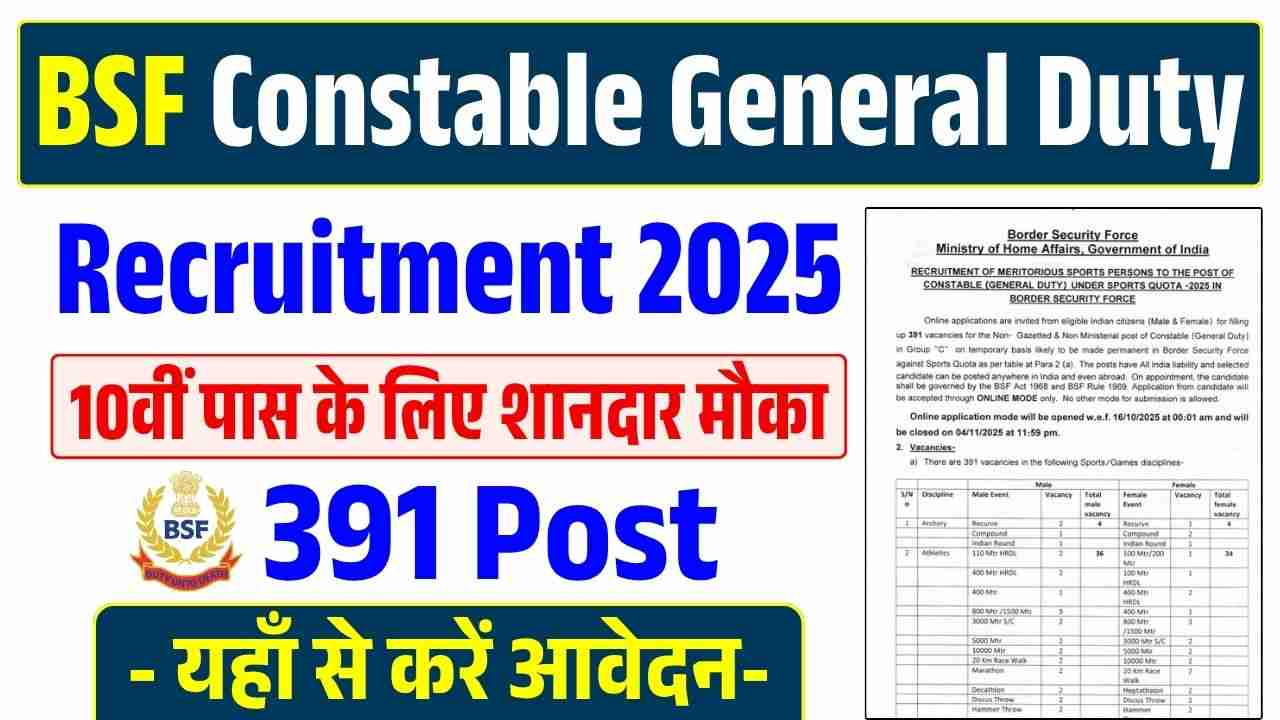 BSF Constable General Duty Recruitment 2025: Apply Online For 391 Posts ...